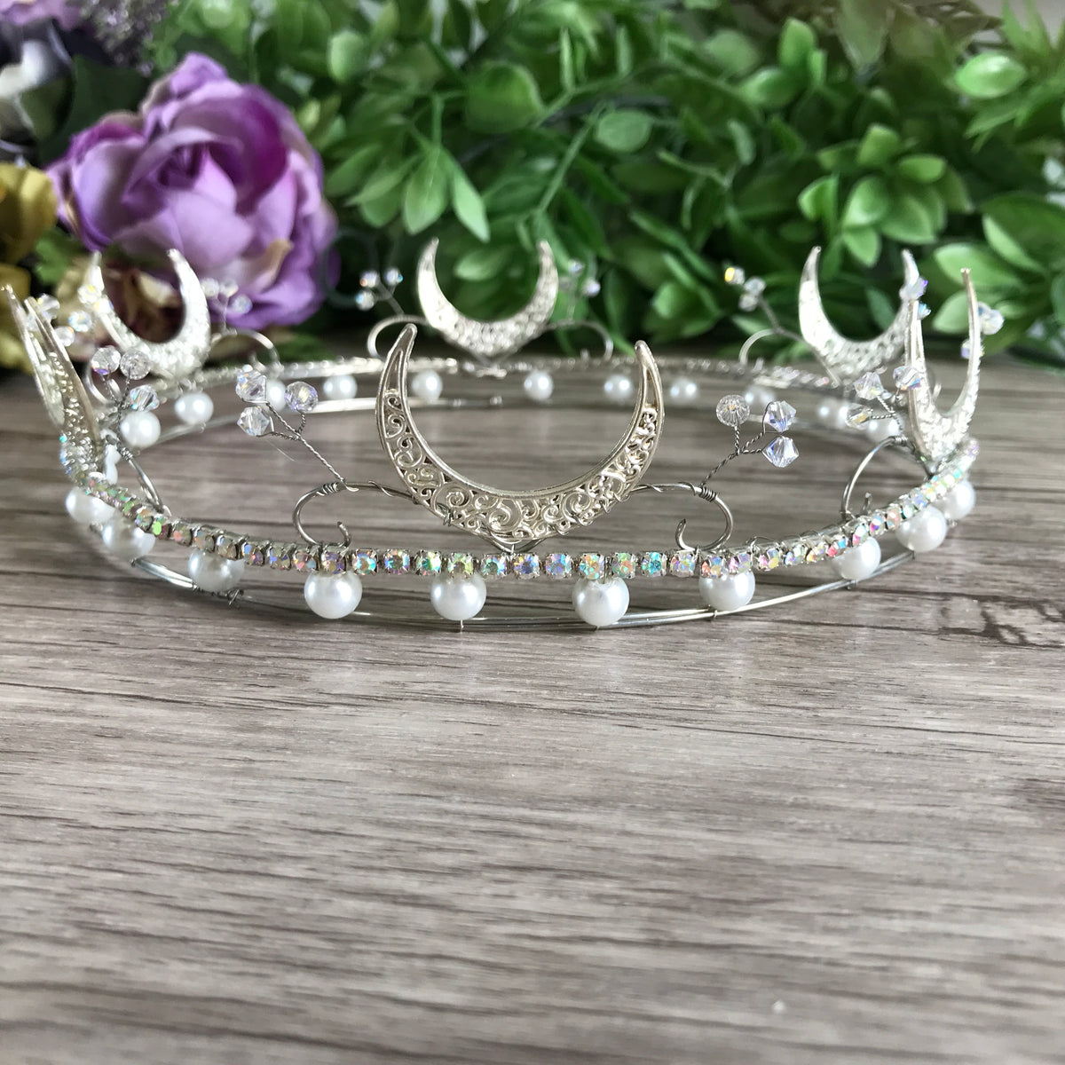 Silver Crescent Moon Crown – Wire Princess